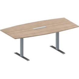 Sch&auml;fer Shop Sch&auml;fer Shop Genius Konferenztisch MODENA FLEX, 6-fach Anschluss, Boot, T-Fu&szlig; Rechteckrohr, B 2000 x H 650-850 mm, Eiche-Dekor/wei&szlig;alu