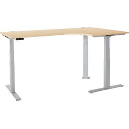 Sch&auml;fer Shop Sch&auml;fer Shop Genius Winkelschreibtisch Modena Flex, elektrisch h&ouml;henverstellbar, 90&deg; Winkel, T-Fu&szlig;, B 2000 mm, Ahorn/wei&szlig;alu