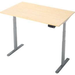 Schreibtisch, Rechteck, elektrisch h&ouml;henverstellbar, T-Fu&szlig;, B 1200 x T 800 x H 620-1280 mm, inkl. Memory Master, Ahorn-Dekor/silber