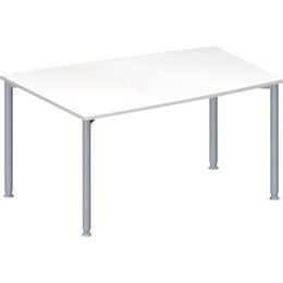 Sch&auml;fer Shop Sch&auml;fer Shop Genius Konferenztisch MODENA FLEX, Tonne, 4-Fu&szlig; Rundrohr, B 1400 x T 1000 x H 720-840 mm, wei&szlig;/wei&szlig;aluminium RAL 9006