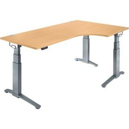 Sch&auml;fer Shop Sch&auml;fer Shop Genius Schreibtisch ERGOSTYLE S, 90&deg;, Ansatz rechts, elektrisch h&ouml;henverstellbar, C-Fu&szlig;, zweistufig, B 2000 x T 800 x H 645-1305 mm, inkl. Memory Master, Buche/anthrazit