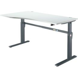 Schreibtisch Standard, elektrisch h&ouml;henverstellbar, Freiform, Ansatz links, C-Fu&szlig;, B 1800 x T 1000/800 x H 725-1185 mm, lichtgrau/anthrazit