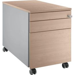 Sch&auml;fer Shop Sch&auml;fer Shop Genius Rollcontainer 126, 1 Schublade, 1 Utensilienauszug, 1 H&auml;ngeregistraturauszug, Zentralverschluss, seitliche Griffnut, B 435 x T 765 x H 577 mm, wei&szlig;alu/Eiche-Dekor