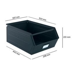 Sch&auml;fer Shop Sch&auml;fer Shop Select Sichtlagerkasten, mit Tragestab, L 524 x B 307 x H 201 mm, 26 l, 120 kg, Stahl, RAL 5008 (graublau)