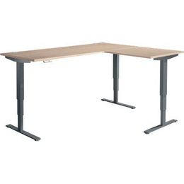 Sch&auml;fer Shop Winkelschreibtisch AERO FLEX, elektrisch h&ouml;henverstellbar, 90&deg; Winkel, T-Fu&szlig;, B 2000 x T 2000 mm, Eiche/anthrazit + Memorypanel