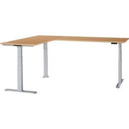 Sch&auml;fer Shop Sch&auml;fer Shop Genius Winkelschreibtisch Modena Flex, elektrisch h&ouml;henverstellbar, 90&deg; Winkel beidseitig, B 2000 x T 2400 mm, Buche/wei&szlig;aluminium