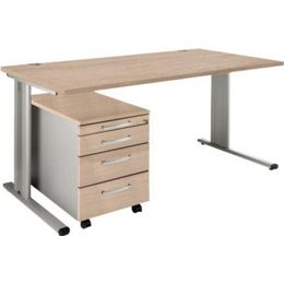 Sch&auml;fer Shop Sch&auml;fer Shop Pure 2-tlg. B&uuml;rom&ouml;bel-Set PLANOVA BASIC, Schreibtisch, B 1600 mm, Eiche/wei&szlig;alu, mit Kabelkanal + Rollcontainer 1233