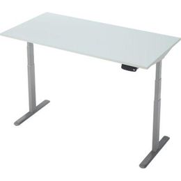 Schreibtisch, Rechteck, elektrisch h&ouml;henverstellbar, T-Fu&szlig;, B 1600 x T 800 x H 620-1280 mm, inkl. Memory Master, lichtgrau/silber