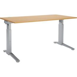 Sch&auml;fer Shop Sch&auml;fer Shop Genius Schreibtisch ERGOSTYLE S, manuell h&ouml;henverstellbar, Rechteck, C-Fu&szlig;, B 1600 x T 800 x H 675-895 mm, Buche/wei&szlig;aluminium