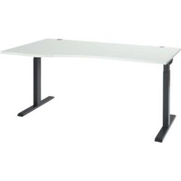 Schreibtisch ERGO-T 2.0, Freiform, Ansatz links, T-Fu&szlig;, B 1800 x T 1000/800 x H 675-895 mm, lichtgrau/anthrazit
