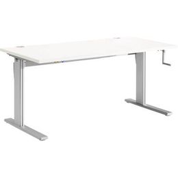 Schreibtisch Standard, rechteckig, manuell per Kurbel h&ouml;henverstellbar, C-Fu&szlig;, B 1200 x T 800 x H 728-1188 mm, wei&szlig;/wei&szlig;aluminium