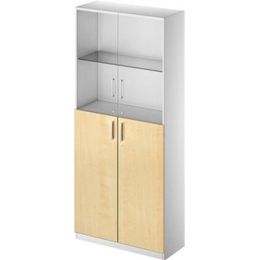 Sch&auml;fer Shop Sch&auml;fer Shop Genius Kombischrank TETRIS SOLID, 6 OH, Glas- und Fl&uuml;gelt&uuml;ren, B 1000 mm, abschlie&szlig;bar, Glas/Ahorn-Dekor/wei&szlig;alu
