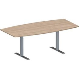 Sch&auml;fer Shop Sch&auml;fer Shop Genius Konferenztisch MODENA FLEX, Boot, T-Fu&szlig; Rechteckrohr, B 2000 x H 650-850 mm, Eiche-Dekor/wei&szlig;aluminium RAL 9006