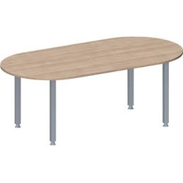 Sch&auml;fer Shop Sch&auml;fer Shop Genius Konferenztisch MODENA FLEX, Oval, 4-Fu&szlig; Quadratrohr, B 2000 x T 1000 x H 720-840 mm, Eiche Dekor/wei&szlig;aluminium RAL 9006