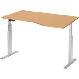 Sch&auml;fer Shop Sch&auml;fer Shop Select Schreibtisch ERGO-T, elektrisch h&ouml;henverstellbar, Freiform, Ansatz rechts, T-Fu&szlig;, B 1800 x H 640-1300 mm, Buche-Dekor/wei&szlig;alu