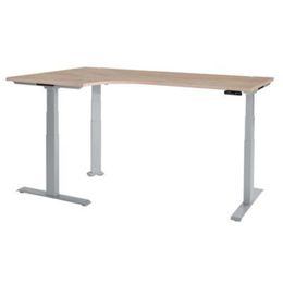 Sch&auml;fer Shop Sch&auml;fer Shop Genius Winkelschreibtisch Modena Flex, elektrisch h&ouml;henverstellbar, 90&deg; Winkel, T-Fu&szlig;, B 2000 mm, Eiche/wei&szlig;alu