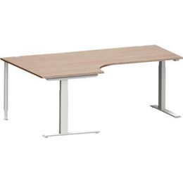Sch&auml;fer Shop Sch&auml;fer Shop Genius Winkelschreibtisch MODENA FLEX 90&deg;, C-Fu&szlig;-Rechteckrohr, B 2000 mm, Ansatz links, Eiche-Dekor/wei&szlig;alu