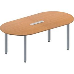Sch&auml;fer Shop Sch&auml;fer Shop Genius Konferenztisch MODENA FLEX, 6-fach Anschluss, Oval, 4-Fu&szlig; Quadratrohr, B 2000 x T 1000 x H 720-840 mm, Buche/wei&szlig;alu
