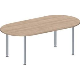 Sch&auml;fer Shop Sch&auml;fer Shop Genius Konferenztisch MODENA FLEX, Oval, 4-Fu&szlig; Rundrohr, B 2000 x T 1000 x H 720-840 mm, Eiche Dekor/wei&szlig;aluminium RAL 9006