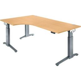 Sch&auml;fer Shop Sch&auml;fer Shop Genius Schreibtisch ERGOSTYLE S, 90&deg;, elektrisch h&ouml;henverstellbar, Ansatz links, C-Fu&szlig;, einstufig, B 2000 x T 800 x H 715 - 1182 mm, inkl. Memory Master, Buche/anthrazit