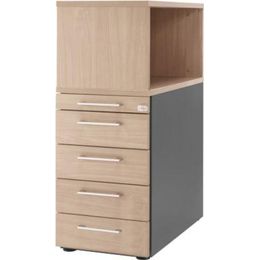 Sch&auml;fer Shop Sch&auml;fer Shop Genius Standcontainer mit Aufsatzregal, abschlie&szlig;bar, eckiger Griff, Eiche/anthrazit