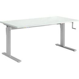 Schreibtisch Standard, rechteckig, manuell per Kurbel h&ouml;henverstellbar, C-Fu&szlig;, B 1600 x T 800 x H 728-1188 mm, lichtgrau/wei&szlig;aluminium