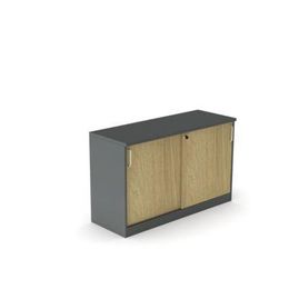 Schiebet&uuml;ren-Ansatzschrank BEXXSTAR, 1,5 Ordnerh&ouml;hen, B 1200 x T 445 x H 740 mm, dunkelgrau/Eiche-Dekor