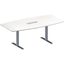 Sch&auml;fer Shop Sch&auml;fer Shop Genius Konferenztisch MODENA FLEX, 6-fach Anschluss, Boot, T-Fu&szlig; Rechteckrohr, B 2000 x H 650-850 mm, wei&szlig;/wei&szlig;alu