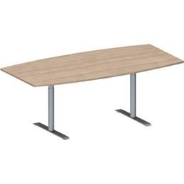 Sch&auml;fer Shop Sch&auml;fer Shop Genius Konferenztisch MODENA FLEX, Boot, T-Fu&szlig; Rundrohr, B 2000 x H 650-850 mm, Eiche-Dekor/wei&szlig;aluminium RAL 9006