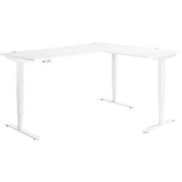 Sch&auml;fer Shop Winkelschreibtisch AERO FLEX, elektrisch h&ouml;henverstellbar, 90&deg; Winkel, T-Fu&szlig;, B 2000 x T 1600 mm, wei&szlig;/wei&szlig; + Memorypanel
