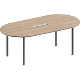 Sch&auml;fer Shop Sch&auml;fer Shop Genius Konferenztisch MODENA FLEX, 6-fach Anschluss, Oval, 4-Fu&szlig; Rundrohr, B 2000 x T 1000 x H 720-840 mm, Eiche Dekor/wei&szlig;alu