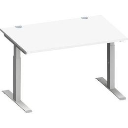 Sch&auml;fer Shop Sch&auml;fer Shop Genius Schreibtisch MODENA FLEX, Rechteck, T-Fu&szlig; Rechteckrohr, B 1200 x T 800 x H 650-850 mm, wei&szlig;/wei&szlig;alu
