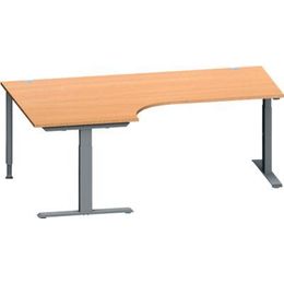 Sch&auml;fer Shop Sch&auml;fer Shop Genius Winkelschreibtisch MODENA FLEX, 90&deg; Winkel links, T-Fu&szlig; Rechteckrohr, B 2000 x T 1200/800 x H 650-850 mm, Buche/anthrazit