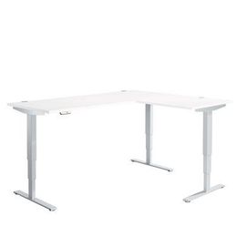 Sch&auml;fer Shop Winkelschreibtisch AERO FLEX, elektrisch h&ouml;henverstellbar, 90&deg; Winkel, T-Fu&szlig;, B 2000 x T 1600 mm, wei&szlig;/wei&szlig;alu + Memorypanel