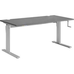 Schreibtisch Standard, rechteckig, manuell per Kurbel h&ouml;henverstellbar, C-Fu&szlig;, B 1600 x T 800 x H 728-1188 mm, graphit/wei&szlig;aluminium