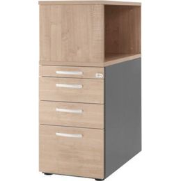 Sch&auml;fer Shop Sch&auml;fer Shop Genius Standcontainer mit Aufsatzregal, abschlie&szlig;bar, runder Griff, Eiche/anthrazit