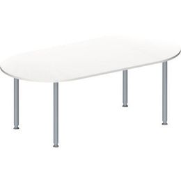 Sch&auml;fer Shop Sch&auml;fer Shop Genius Konferenztisch MODENA FLEX, Oval, 4-Fu&szlig; Rundrohr, B 2000 x T 1000 x H 720-840 mm, wei&szlig;/wei&szlig;aluminium RAL 9006
