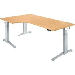 Sch&auml;fer Shop Sch&auml;fer Shop Genius Schreibtisch ERGOSTYLE S, 90&deg;, elektrisch h&ouml;henverstellbar, Ansatz links, C-Fu&szlig;, einstufig, B 2000 x T 800 x H 715 - 1182 mm, inkl. Memory Master, Buche/wei&szlig;aluminium