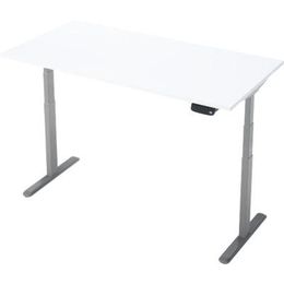 Schreibtisch, Rechteck, elektrisch h&ouml;henverstellbar, T-Fu&szlig;, B 1600 x T 800 x H 620-1280 mm, inkl. Memory Master, wei&szlig;/silber