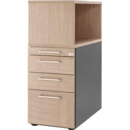 Sch&auml;fer Shop Sch&auml;fer Shop Genius Standcontainer mit Aufsatzregal, abschlie&szlig;bar, eckiger Griff, Eiche/anthrazit