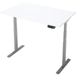 Schreibtisch, Rechteck, elektrisch h&ouml;henverstellbar, T-Fu&szlig;, B 1200 x T 800 x H 620-1280 mm, inkl. Memory Master, wei&szlig;/silber
