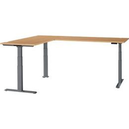 Sch&auml;fer Shop Sch&auml;fer Shop Genius Winkelschreibtisch Modena Flex, elektrisch h&ouml;henverstellbar, 90&deg; Winkel beidseitig, B 2000 x T 2400 mm, Buche/anthrazit
