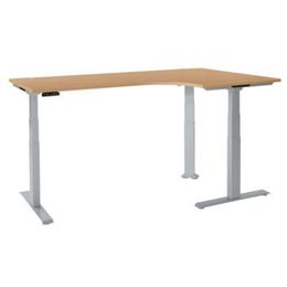 Sch&auml;fer Shop Sch&auml;fer Shop Genius Winkelschreibtisch Modena Flex, elektrisch h&ouml;henverstellbar, 90&deg; Winkel, T-Fu&szlig;, B 2000 mm, Buche/wei&szlig;alu