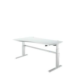 Schreibtisch Komfort, elektrisch h&ouml;henverstellbar, Freiform, Ansatz links, C-Fu&szlig;, B 1800 x T 1000/800 x H 655-1305 mm, lichtgrau/wei&szlig;alu