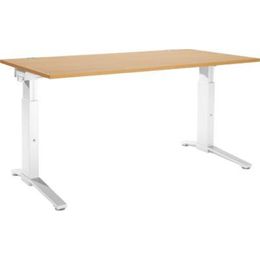 Sch&auml;fer Shop Sch&auml;fer Shop Genius Schreibtisch ERGOSTYLE S, manuell h&ouml;henverstellbar, Rechteck, C-Fu&szlig;, B 1600 x T 800 x H 675-895 mm, Buche/wei&szlig;