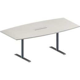 Sch&auml;fer Shop Sch&auml;fer Shop Genius Konferenztisch MODENA FLEX, 6-fach Anschluss, Boot, T-Fu&szlig; Rundrohr, B 2000 x H 650-850 mm, lichtgrau/wei&szlig;alu