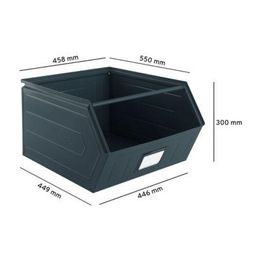 Sch&auml;fer Shop Sch&auml;fer Shop Select Sichtlagerkasten, mit Tragestab, L 550 x B 458 x H 300 mm, 60 l, 130 kg, Stahl, RAL 5008 (graublau)