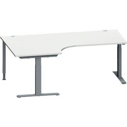 Sch&auml;fer Shop Sch&auml;fer Shop Genius Winkelschreibtisch MODENA FLEX, 90&deg; Winkel links, T-Fu&szlig; Rechteckrohr, B 2000 x T 1200/800 x H 650-850 mm, lichtgrau/anthrazit