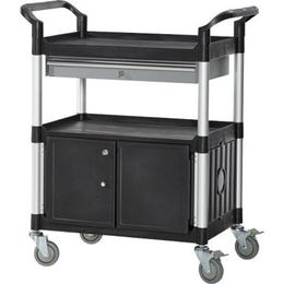 Sch&auml;fer Shop Sch&auml;fer Shop Pure Mehrzweckwagen, schwarz, Aluminium/Kunststoff, mit Schublade und Schrank, 4 Vollgummi-Lenkrollen, L 850 x B 480 x H 1000 mm