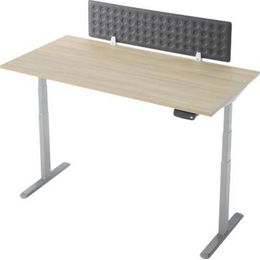 Schreibtisch, Rechteck, elektrisch h&ouml;henverstellbar, T-Fu&szlig;, B 1600 x T 800 x H 620-1280 mm, inkl. Memory Master + Tischtrennwand, Eiche-Dekor/silber